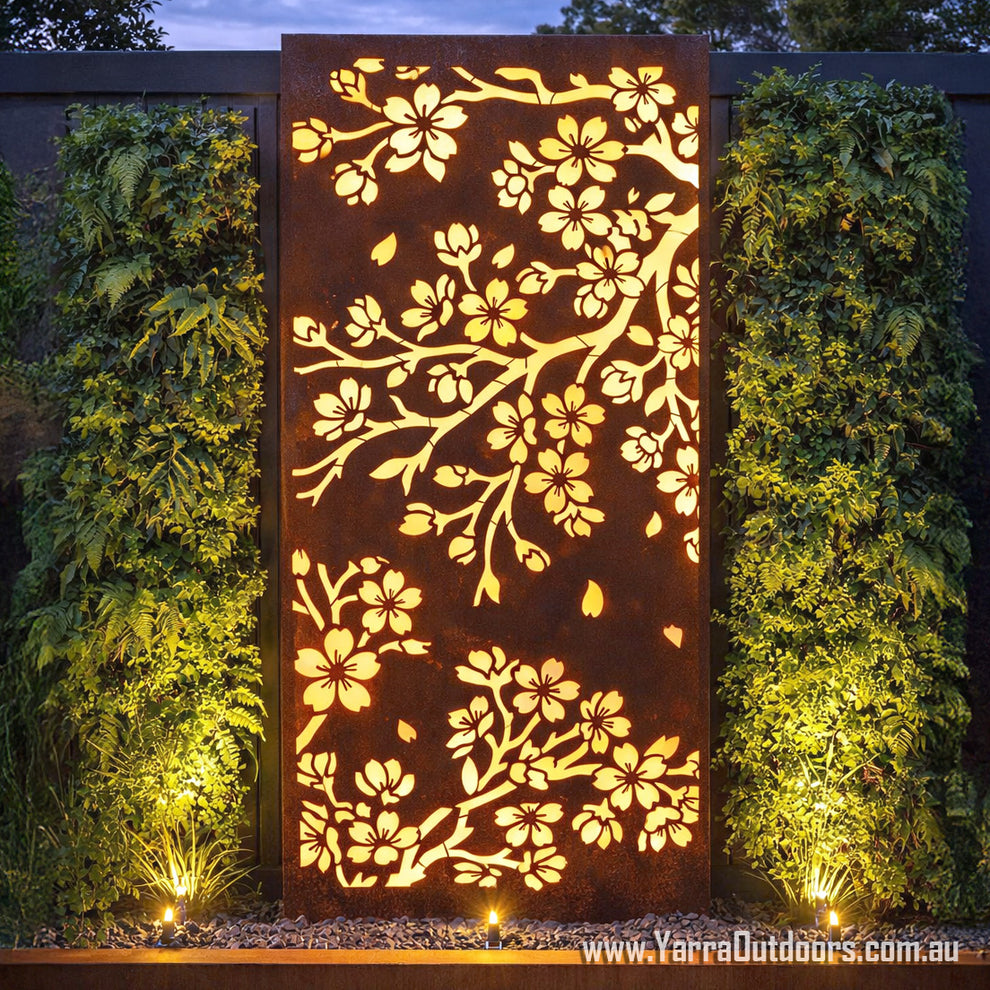 Cherry Blossoms Laser-Cut Decorative Screen Panel – Yarra Outdoors