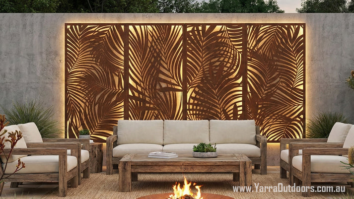Palms 4 Panels - Pool Area Privacy Screen – Custom Laser Cut Panel ...
