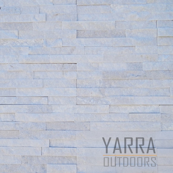 Crystal White Stack Stone – Sparkling Quartzite Panels | Yarra Outdoors